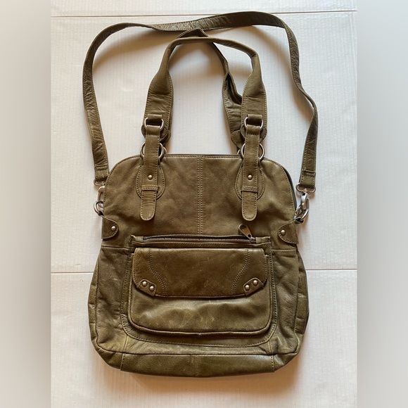 Perlina | Bags | Perlina Brushed Leather Hobo Shoulder Bag Purse Olive ...